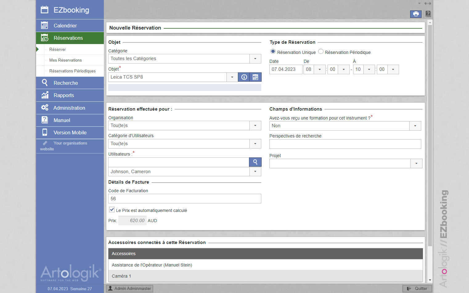 EZbooking: Outil de Gestion d’Equipements de Recherche